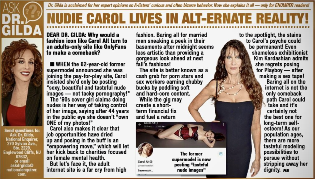 Nudie Carol Lives in Alt-ernate Reality – Dr Gilda